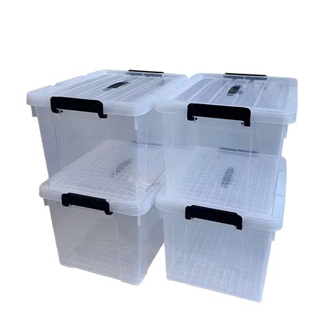 Plastic Flat Storage Container Stackable Secure Latch Storage Organizer Box And Storage