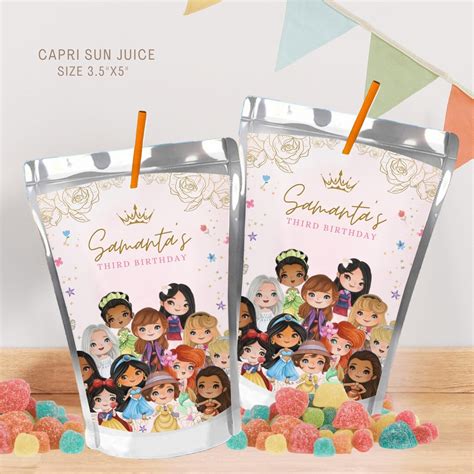 Princess Capri Sun Label Printable Princess Juice Pouch Label Princess Birthday Party Juice
