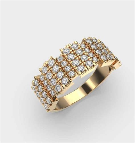 Multi Row Pave Bold Band Round Cut Moissanite Wedding Ring For Mens