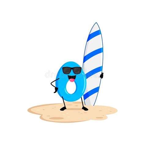 Cartoon Cheerful Math Number Zero With A Surfboard Stock Vector Illustration Of Activity