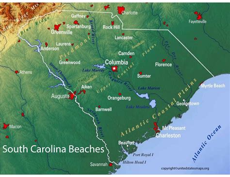 South Carolina Coast Map Beaches And Barrier Islands