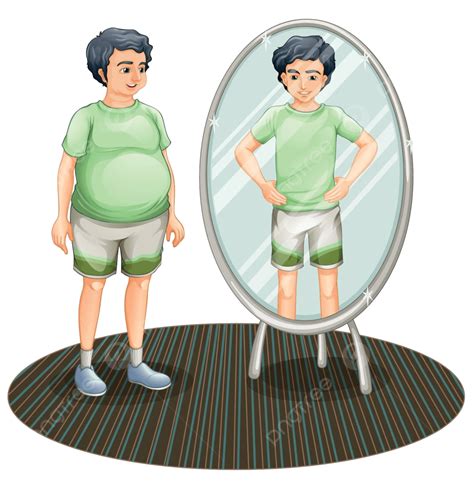A Portly Man Reflected Outside The Mirror And A Svelte Man Within Its