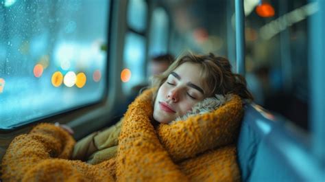 Premium Photo Tired Young Woman Sleeping Peacefully On Subway Train