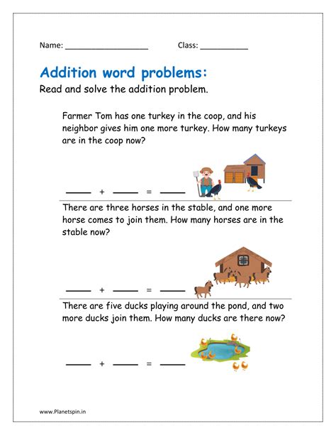 Word Problem For Class 1 Addition