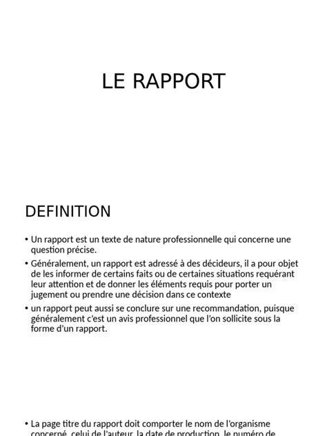 Définition Et Structure Dun Rapport Pdf