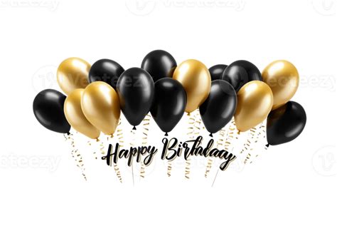 Happy Birthday Typography Text With Elegant Gold Black Balloons Festive