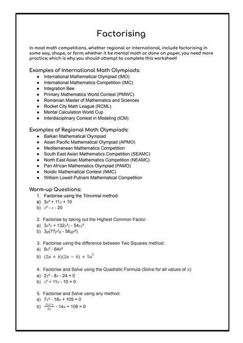 Solution Factorising Preparation With Practice Questions And Method