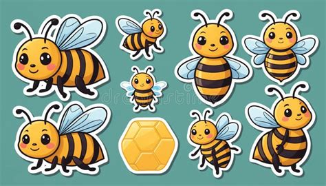Cute Cartoon Bees And Honeycomb Stickers Stock Illustration