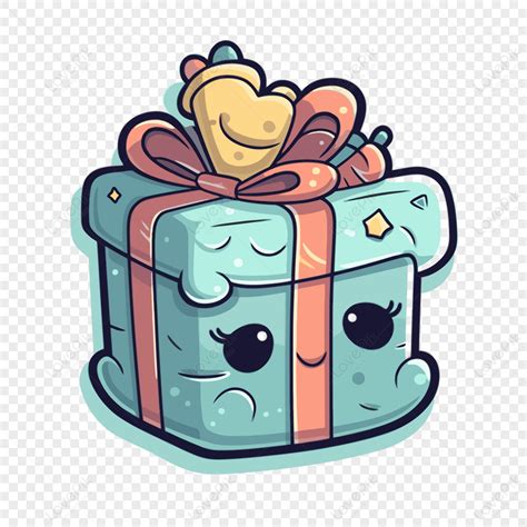 Caja De Regalo Kawaii Con Una Linda Carita Y Un Lazo Vector Png
