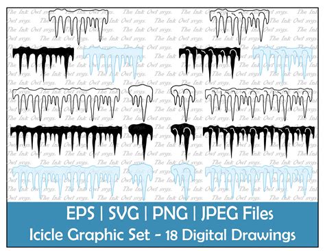 Icicle Graphic Set Vector Clipart Drawing Outline And Stamp Etsy Canada