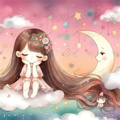 خرید و قیمت بک گراند کودکانه دختر متفکر با موهای خیلی بلند روی ابرها کد 41459ویژه عکس گراف ترب