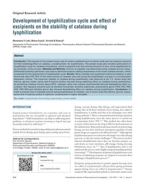 Pdf Development Of Lyophilization Cycle And Effect Of Excipients On