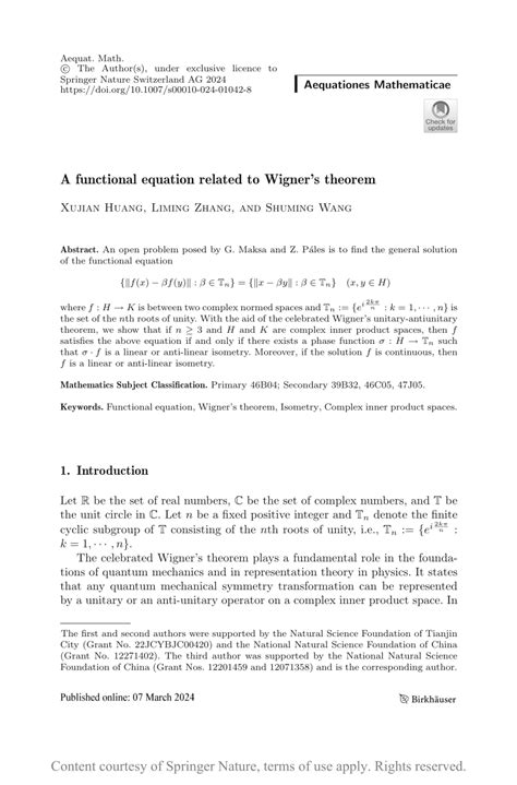 A Functional Equation Related To Wigners Theorem