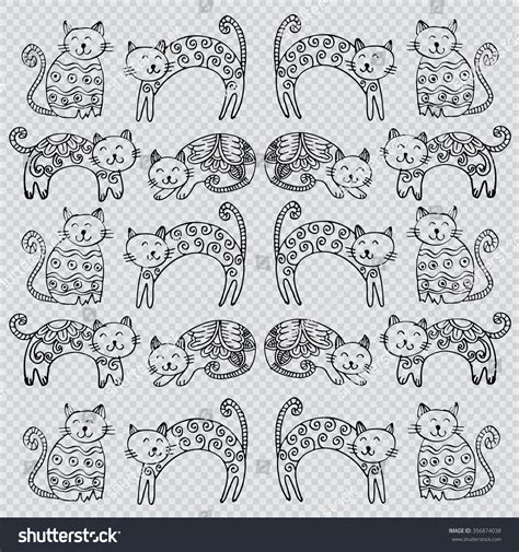Cats Pattern Hand Drawing Illustration Stock Vector Royalty Free