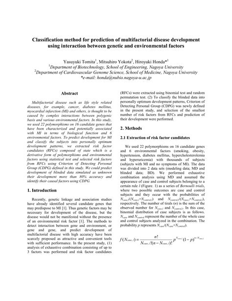 Pdf Classification Method For Prediction Of Multifactorial Disease