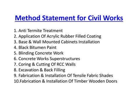 Method Statement For Civil Works Pdf