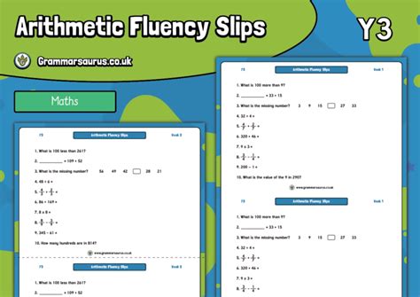 Year 3 Arithmetic Fluency Practice Slips Grammarsaurus