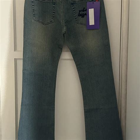 Flared Jeans With Embroidered Flowers Message For Depop