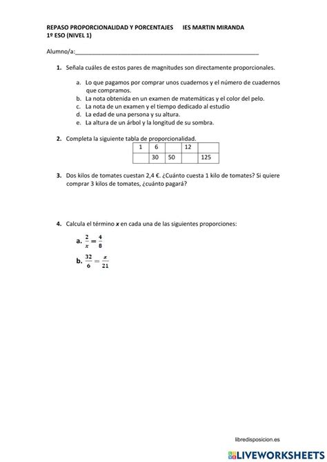 Repaso Proporcionalidad Worksheet Live Worksheets