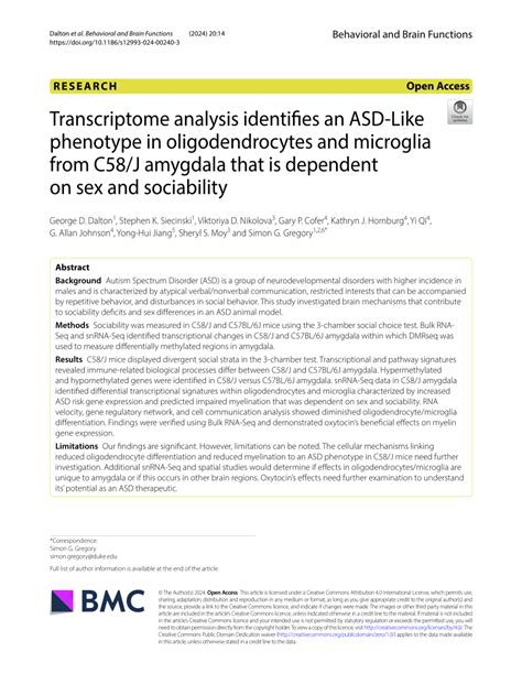 Pdf Transcriptome Analysis Identifies An Asd Like Phenotype In
