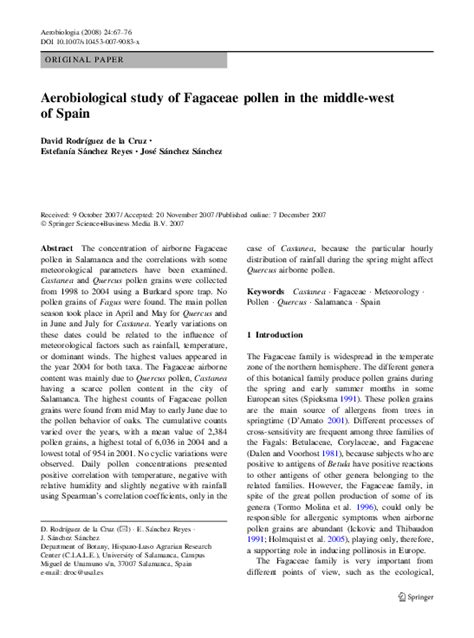 Pdf Aerobiological Study Of Fagaceae Pollen In The Middle West Of Spain