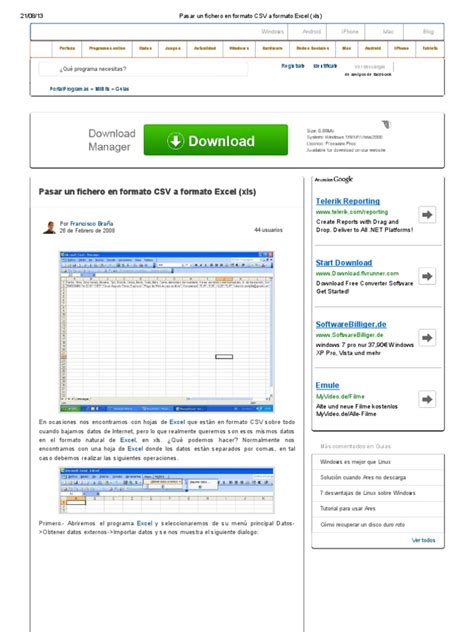 Pasar Un Fichero En Formato Csv A Formato Excel Xls