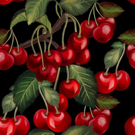 Cherry Tree Leaves Branches Foliage Deep Red Vintage Seamless Pattern