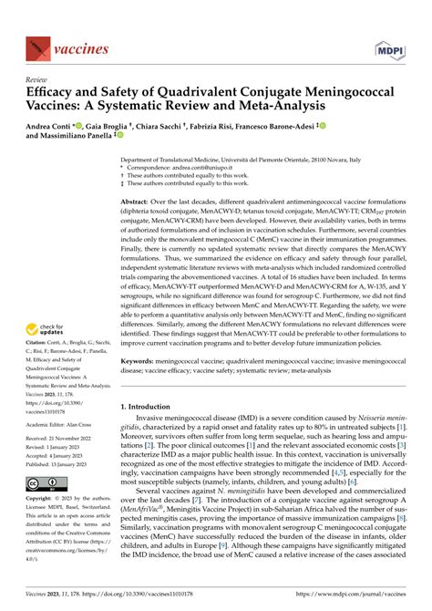 Pdf Efficacy And Safety Of Quadrivalent Conjugate Meningococcal Vaccines A Systematic Review