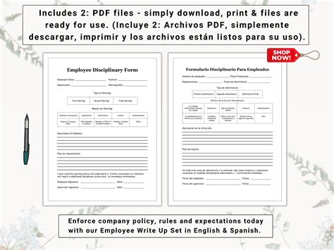 Employee Write Up Form In English And Spanish Formulario Etsy Ireland