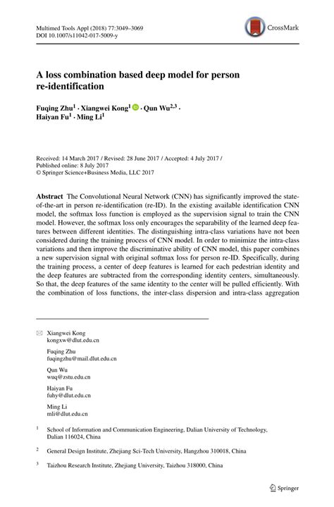 Pdf A Loss Combination Based Deep Model For Person Re Identification