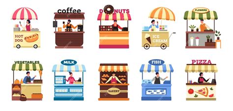 Premium Vector Street Vendors Farm Local Market Food Booth And Stall