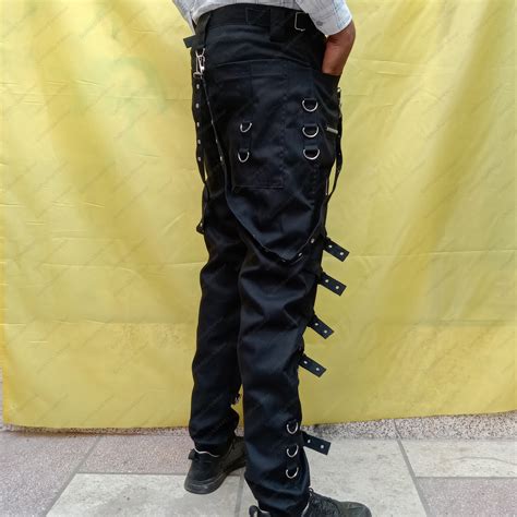 Handmade Men Gothic Pant Bondage Buckles Chains Straps Pant Trousers