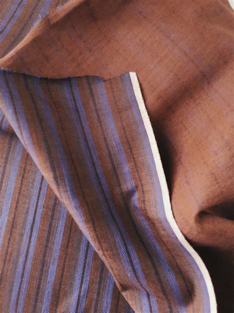 Liste Dattente Coutil Vintage Marron Lilas à Rayures En Coton Poids