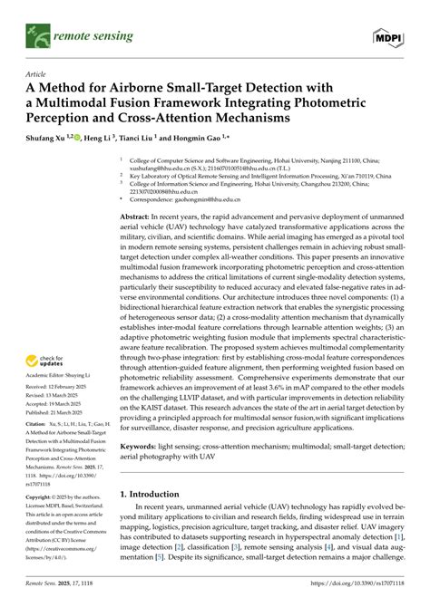 Pdf A Method For Airborne Small Target Detection With A Multimodal Fusion Framework
