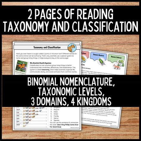 Taxonomy And Classification Reading Passage Comprehension Questions