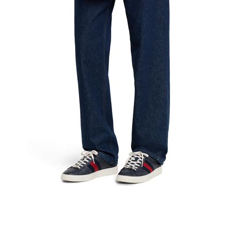 Mens Gucci Ace Sneaker With Web In Blue Gg Supreme Gucci® Uk