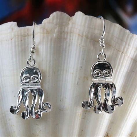 Silver Octopus Earrings 1 14 Wwire Diamond Cut 925 Sterling