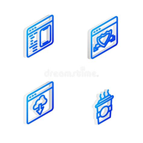 Set Isometric Line Browser With Shield Software Cloud Technology Data