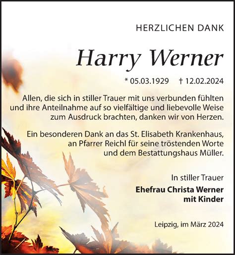 Traueranzeigen Von Harry Werner Trauer Anzeigende