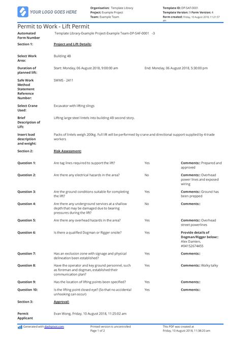 Free Lift Permit Template Better Than Word Excel And Pdf