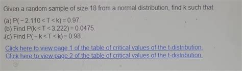 solved given a random sample of size 18 from a normal