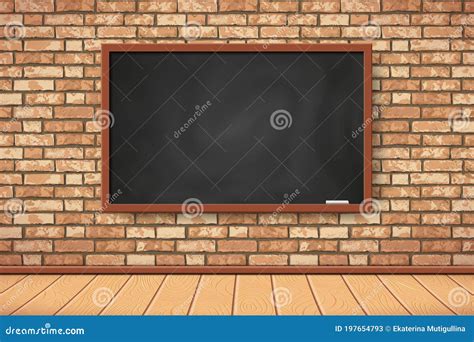 Flat Interior With Empty Black Chalkboard On Brown Brick Wall Trendy