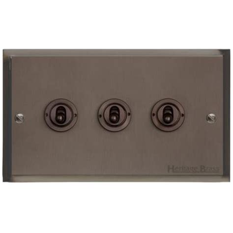 Heritage Brass Elite Stepped Plate Matt Bronze 3 Gang Toggle Switch