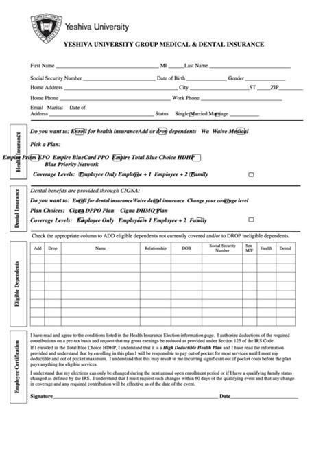 Group Medical And Dental Insurance Form Printable Pdf Download