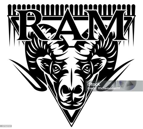 Kepala Ram Dengan Tulisan Template Untuk Desain Ilustrasi Vektor Monokrom Ilustrasi Stok Unduh