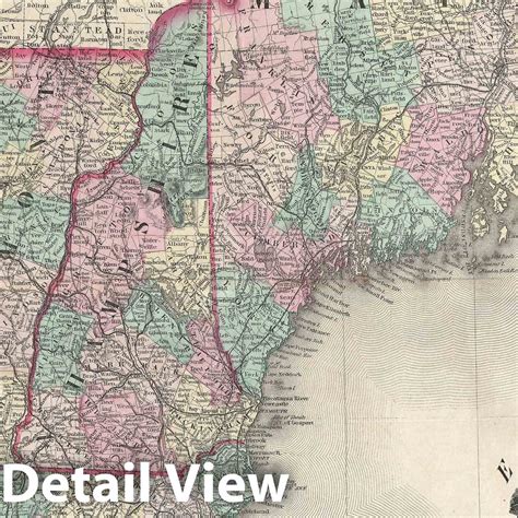 Historic Map New England Maine Vermont New Hampshire Massachuset