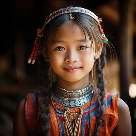 Premium Ai Image Portait Young Girl Hill Tribe Generative Ai