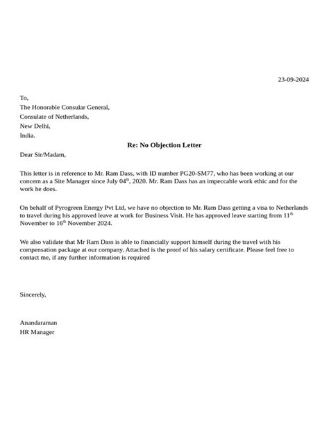 Re No Objection Letter Pdf