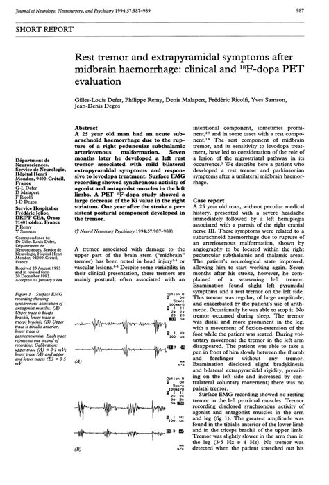 Rest Tremor And Extrapyramidal Symptoms After Midbrain Haemorrhage