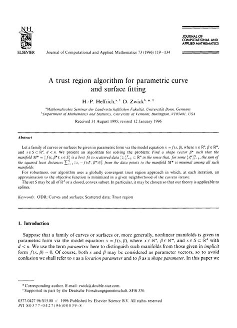 Pdf A Trust Region Algorithm For Parametric Curve And Surface Fitting